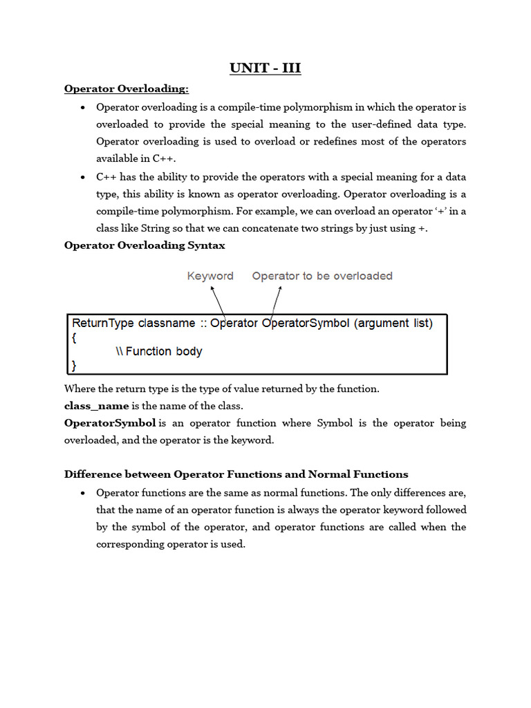 C++ operator overloading | PDF | C++ | Programming Paradigms C++ operator overloading | PDF | C++ | Programming Paradigms