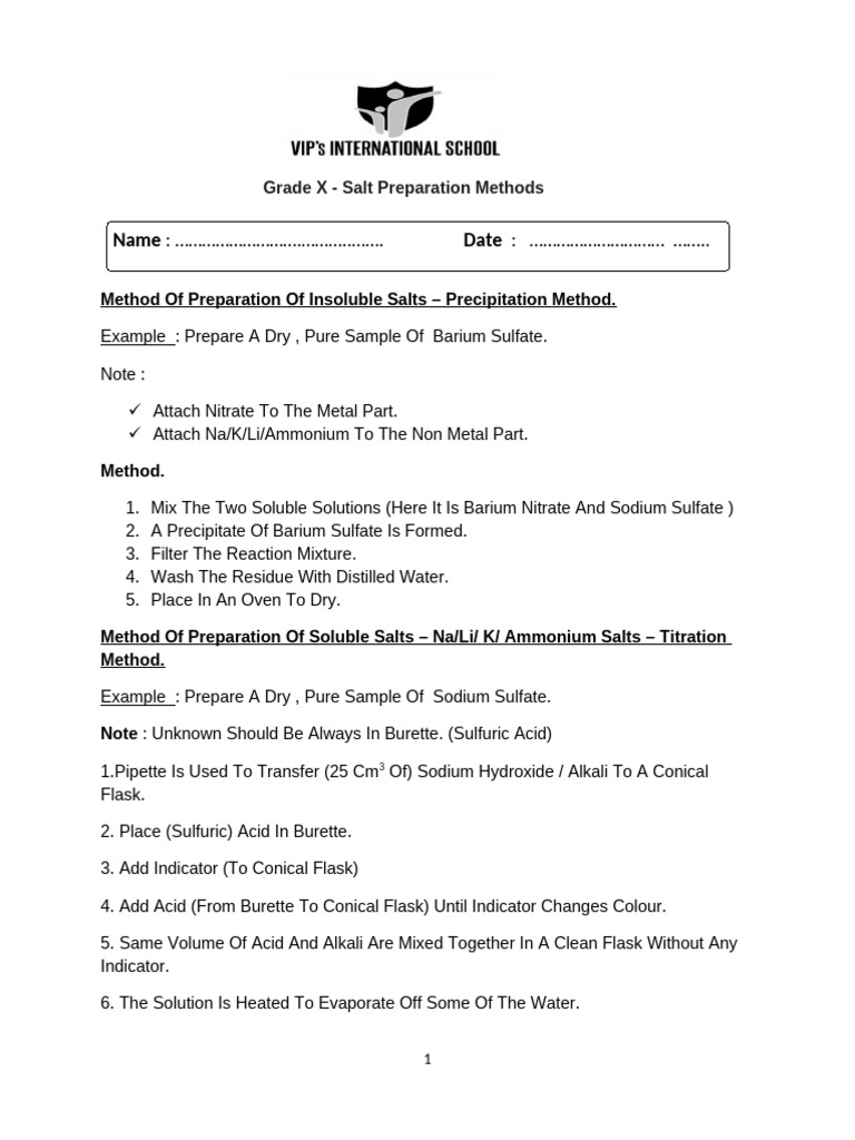 Salt Preparation Methods Explained | PDF | Salt (Chemistry) | Chemistry
