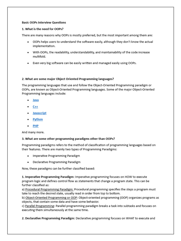 Basic Oops Interview Questions Pdf Inheritance Object Oriented Programming Class