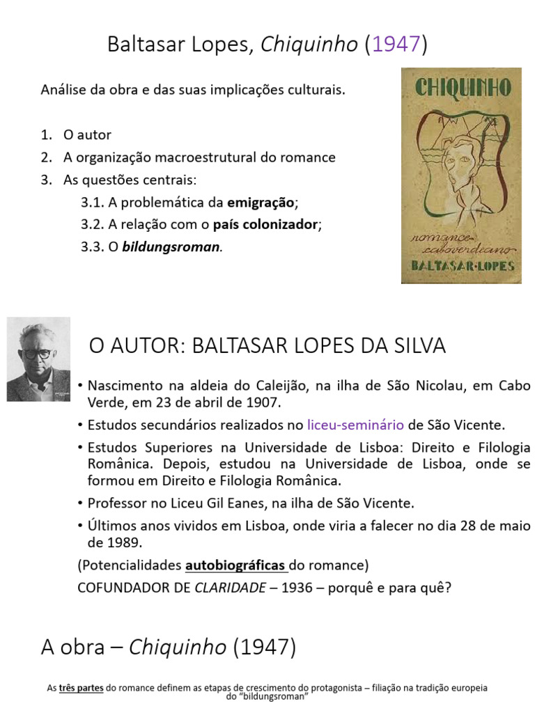 Análise do Romance "Chiquinho" de Baltasar Lopes | PDF