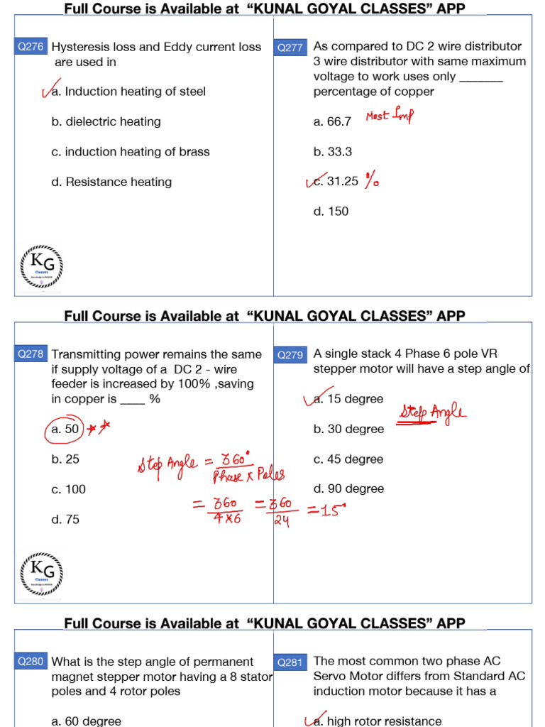 276-310 (Kunal Goyal Classes - 8880270004) | PDF | Electric Motor | Electric Power Transmission