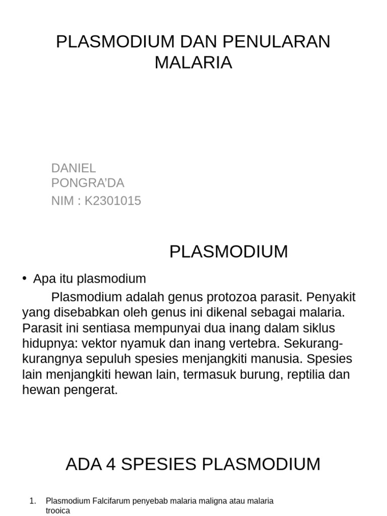 TUGAS PPT DANIEL PONGRA'DA PLASMODIUM DAN PENULARAN MALARIA | PDF