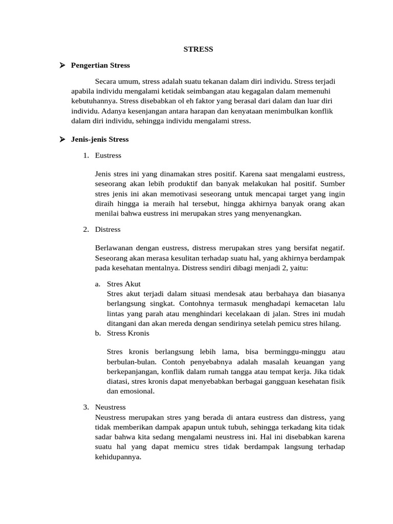 Jenis dan Cara Mengatasi Stres | PDF