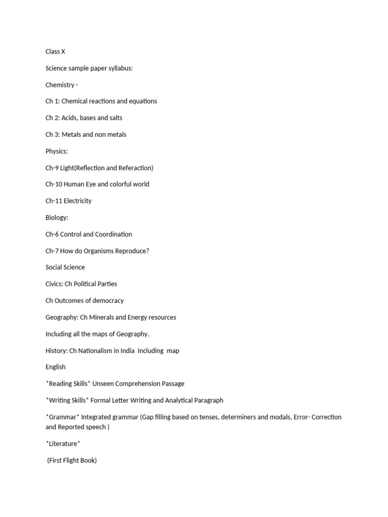 Class X - Sample Paper Practice | PDF