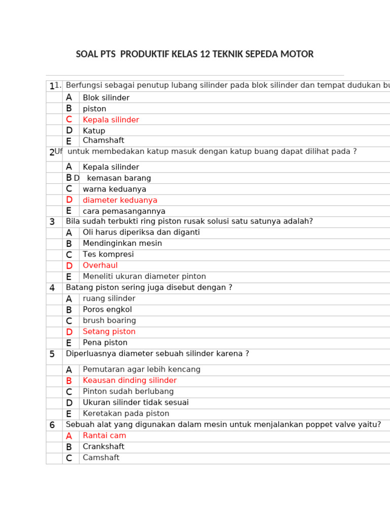 Soal Pts Genap PMSM Nana Kelas Xii TBSM 24-25-1 | PDF