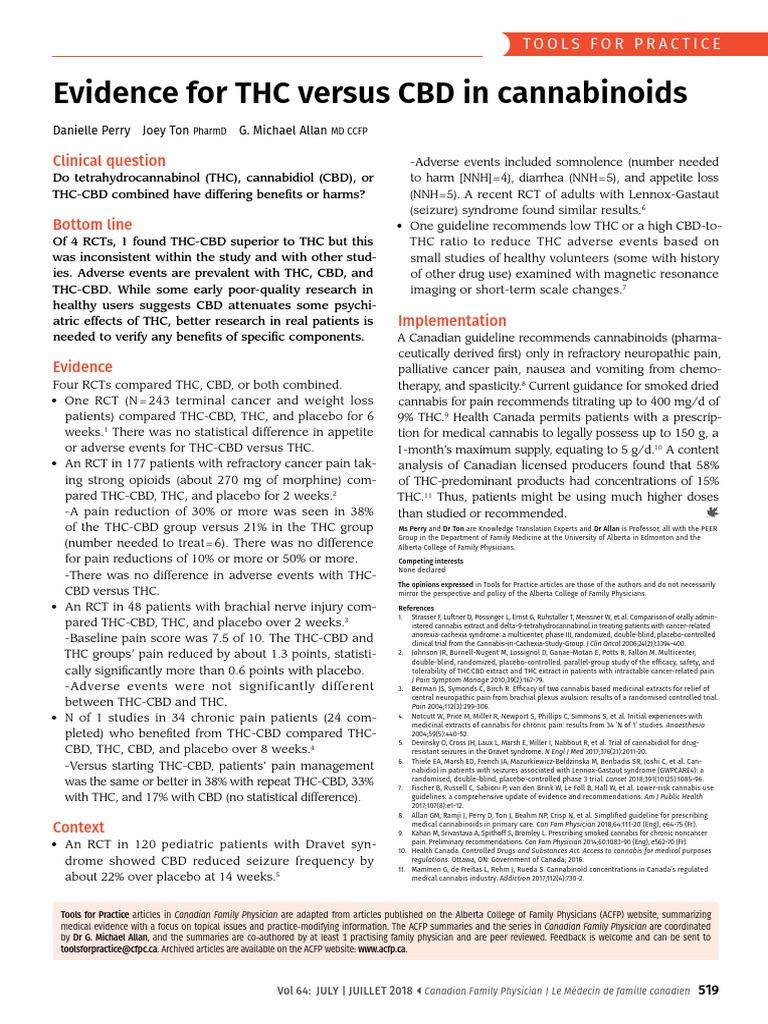 Evidence For THC Versus CBD in Cannabinoids: Clinical Question | PDF | Tetrahydrocannabinol ...
