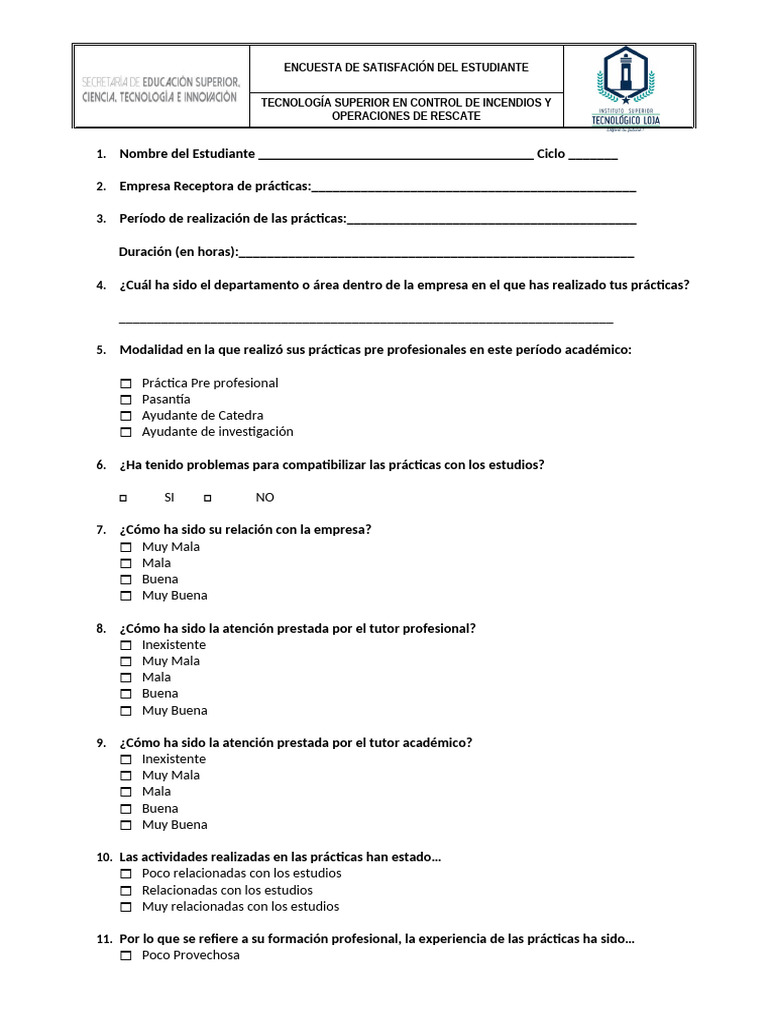 Encuesta de Satisfacción Estudiantil | PDF