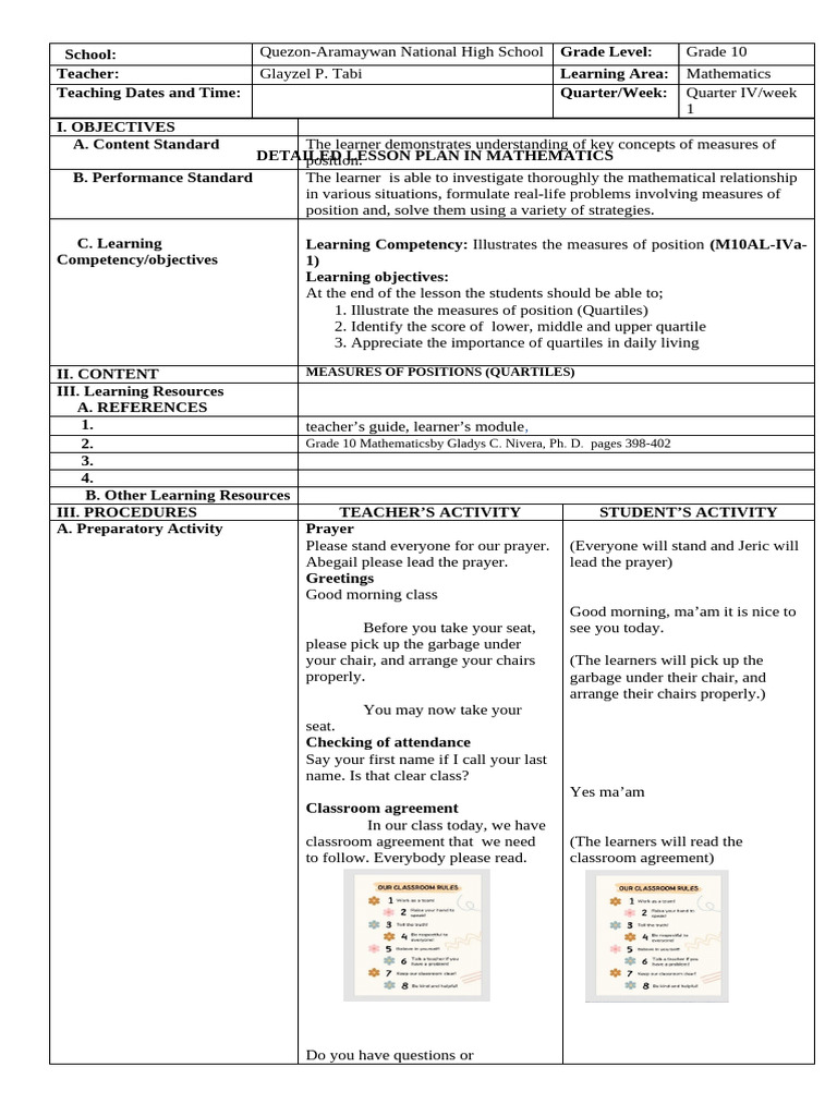 DLP G10-DAY 1 (Week 1) 4th Quarter | PDF | Quartile | Quantile