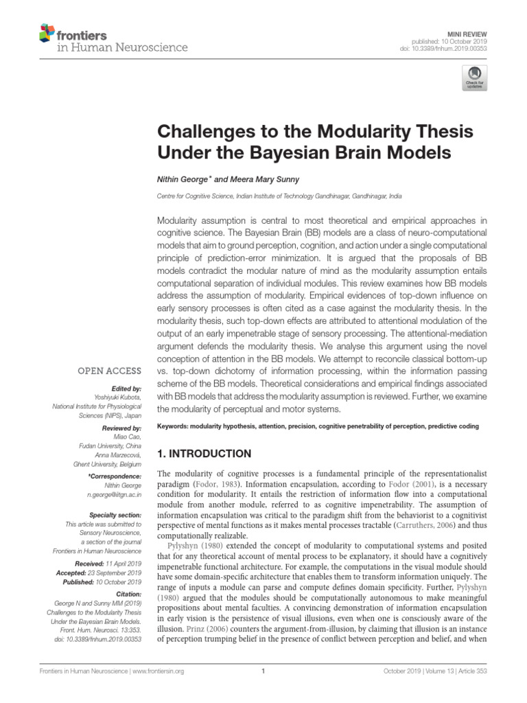 Challenges To The Modularity Thesis Under The Baye | PDF | Perception | Attention