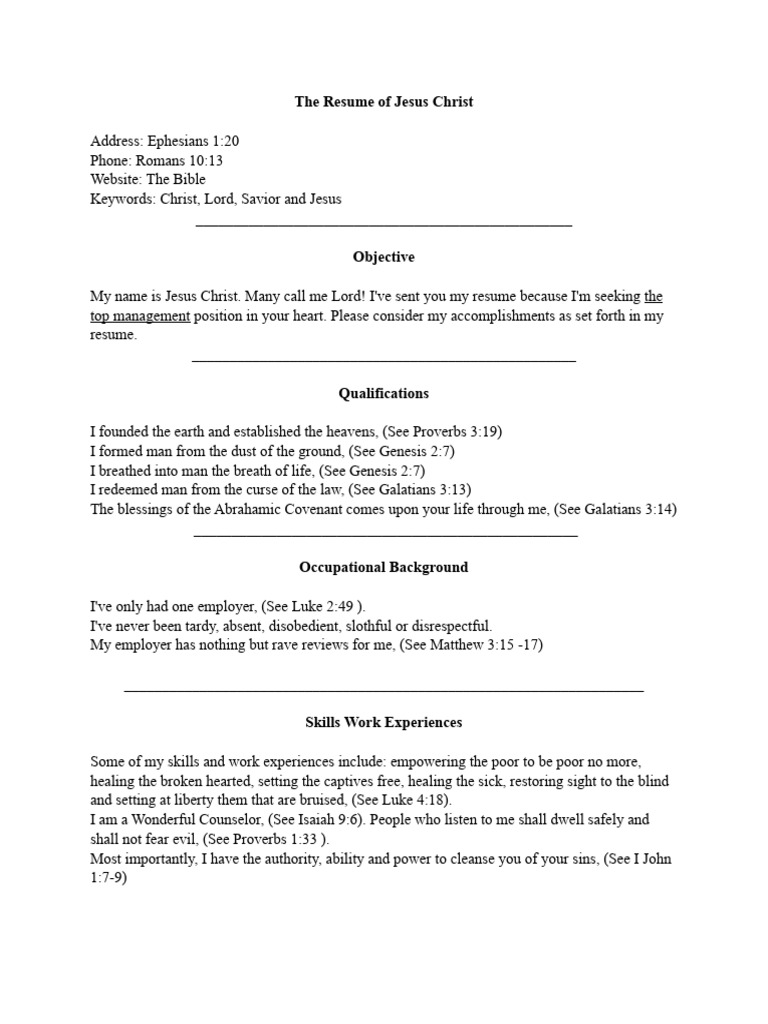 Jesus Christ's Unique Resume | PDF