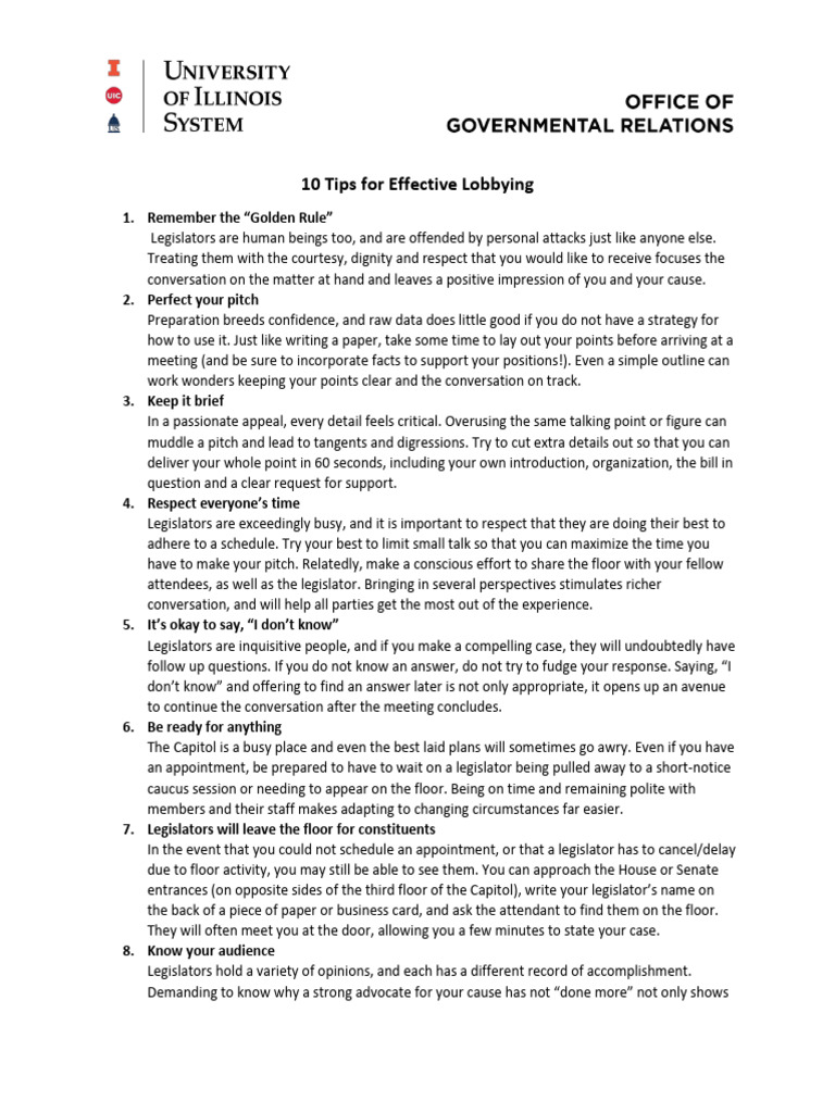 Effective Lobbying Tips for Success | PDF