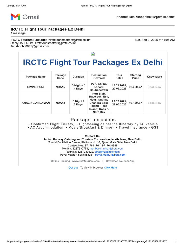 2 IRCTC Flight Tour Packages Ex Delhi | PDF | Delhi | Railway Companies