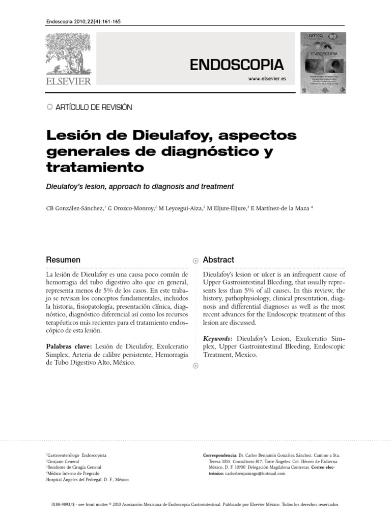 Diagnóstico y tratamiento de la lesión de Dieulafoy | PDF | Estómago ...