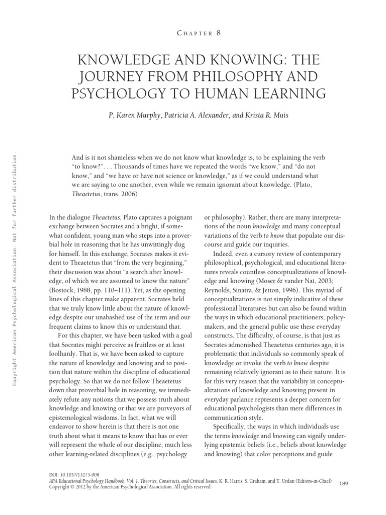 Knowledge and Knowing: The Journey From Philosophy and Psychology To ...