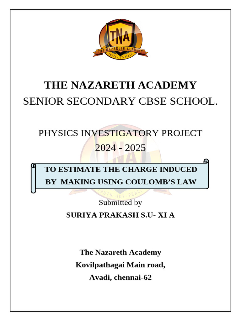 Physics Project (7) Class 11 Tna | PDF | Electric Charge | Force