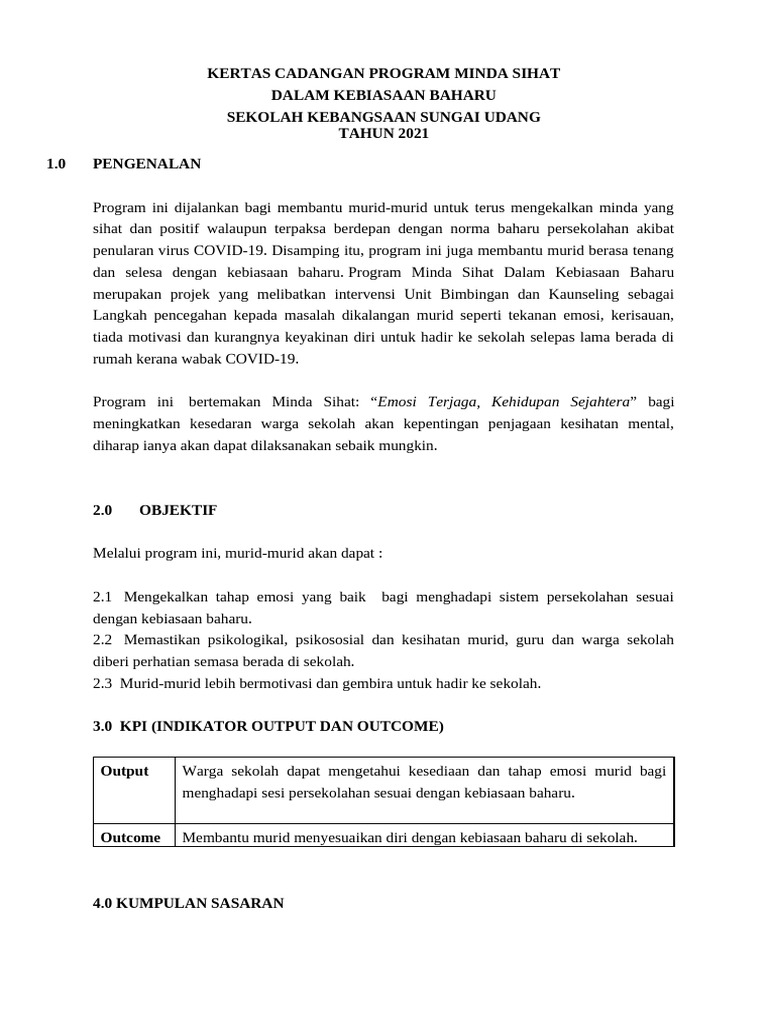 KERTAS KERJA Minda Sihat 2021 | PDF