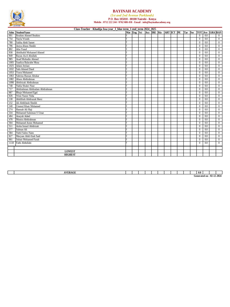 Bayinah Academy Year 3 Term 1 Report | PDF