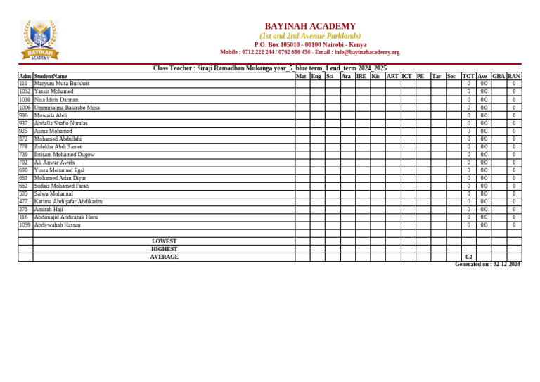 Bayinah Academy Year 5 Term 1 Report | PDF