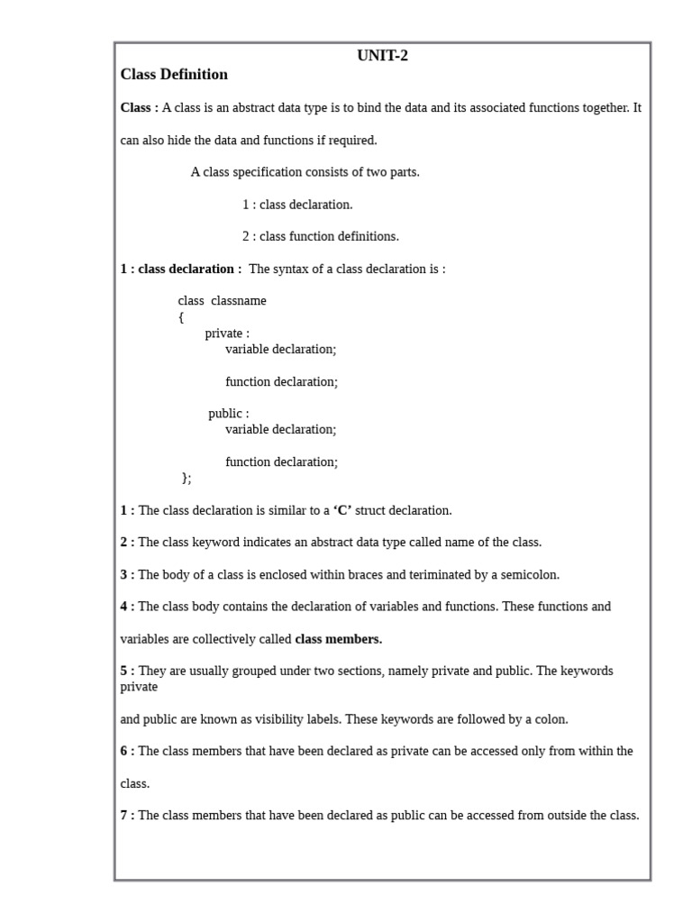 Unit-2 | PDF | Class (Computer Programming) | C++