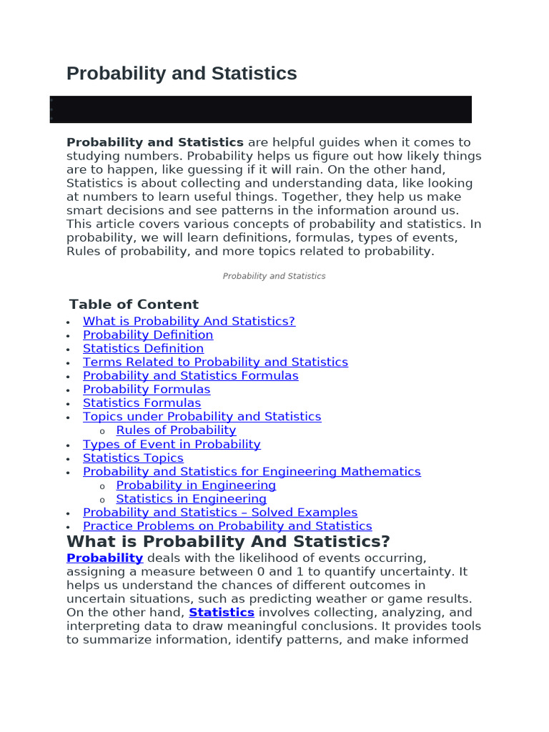 Overview of Probability and Statistics | PDF | Statistics | Sampling ...