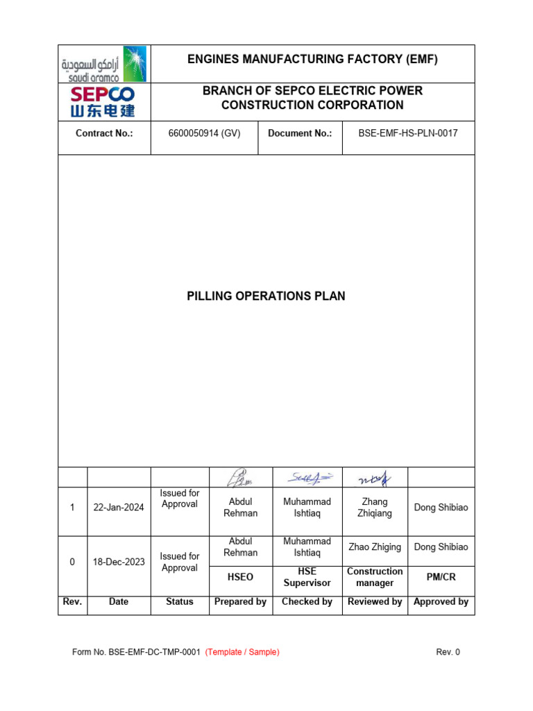 Pilling Operation Plan 1 | PDF | Deep Foundation | Safety
