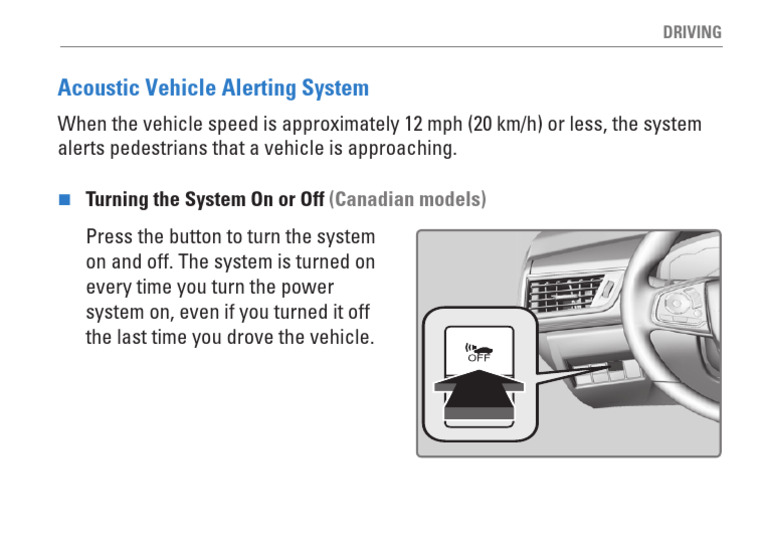 2019 Clarity PHEV Acoustic Vehicle Alerting System (AVAS) | PDF