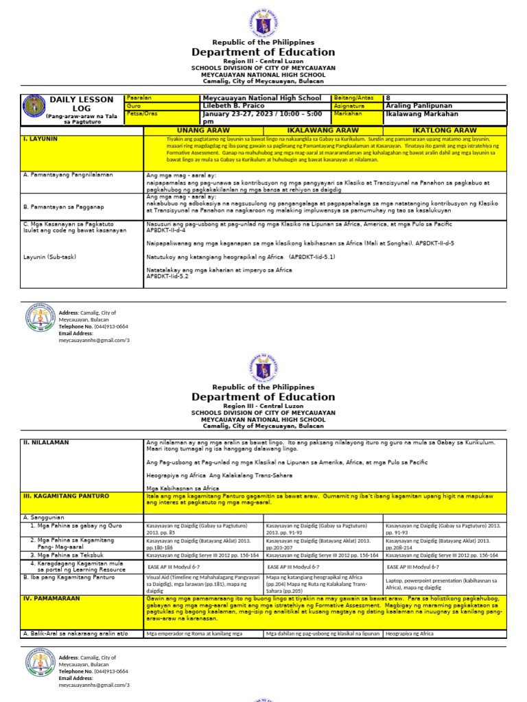 January 23 27 Grade 8 AP DLL Template WEEK 2 2 | PDF