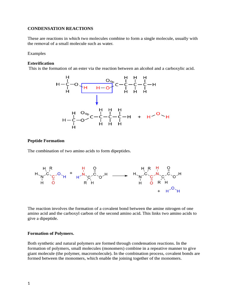 Condensation Reactions | PDF | Ester | Chemical Reactions