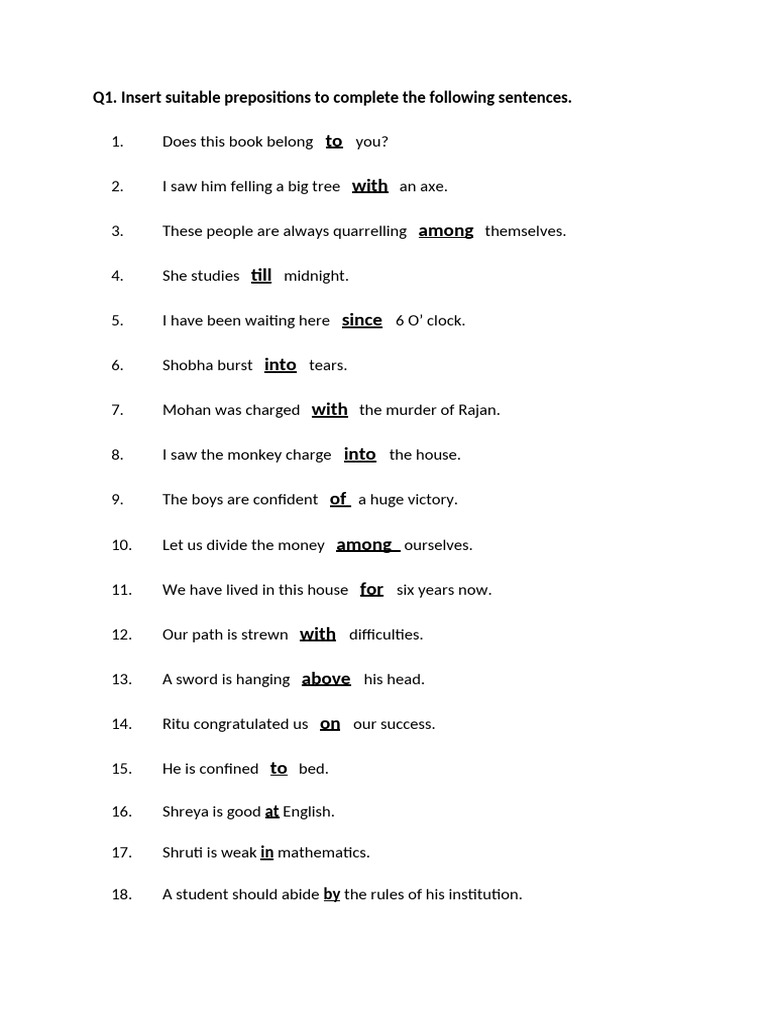 Preposition Exercise Completion | PDF