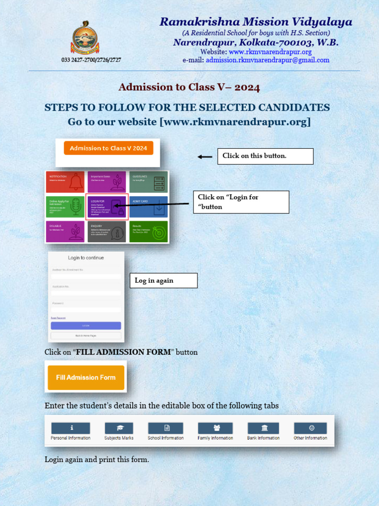 Narendrapur Mission Class V Admission 2024 | PDF