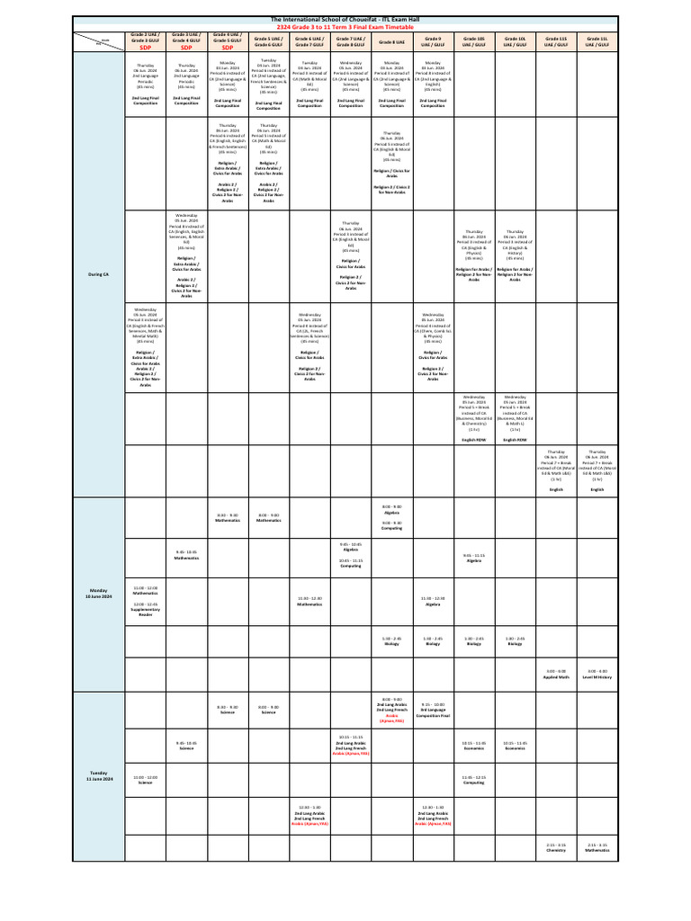 2324 Grades 2-11 Term 3 Final Exams Timetable-1 | PDF | Mathematics | Science