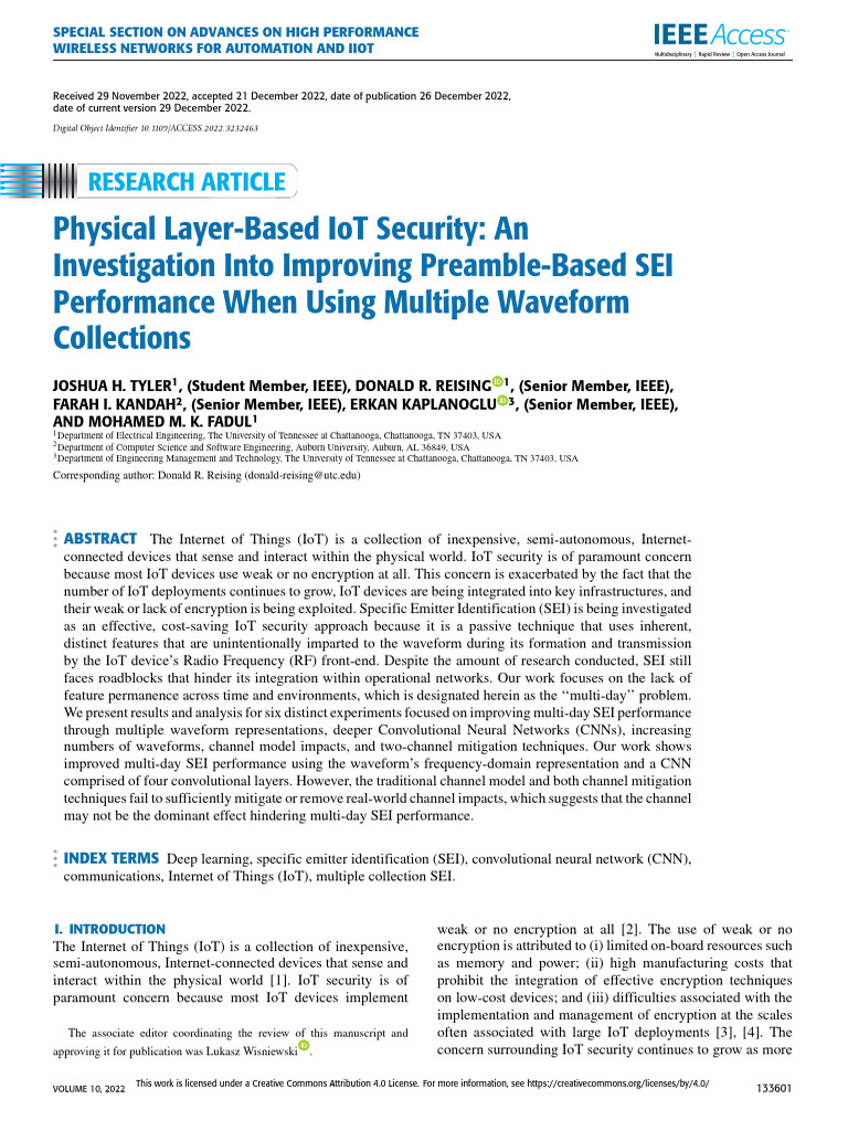 Physical Layer-Based IoT Security An Investigation Into Improving Preamble-Based SEI Performance ...