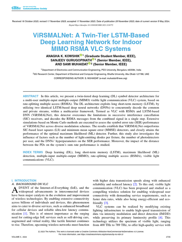 ViRSMALNet a Twin-Tier LSTM-Based Deep Learning Network for Indoor MIMO RSMA VLC Systems (2 ...