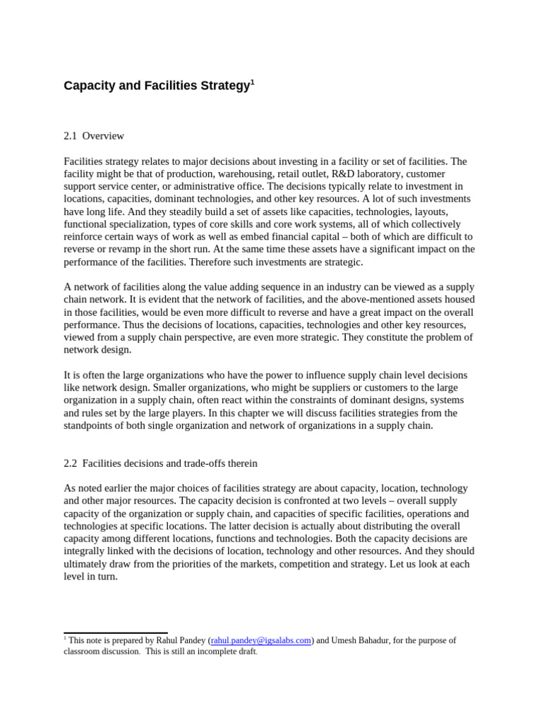 Facilities Strategy and Capacity Decisions | PDF | Economies Of Scale ...