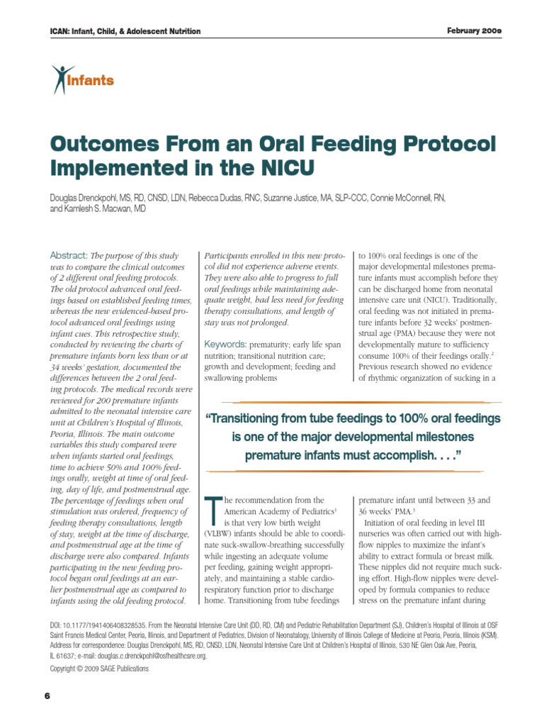 Done Drenckpohl-Et-Al-2009-Outcomes-From-An-Oral-Feeding-Protocol ...