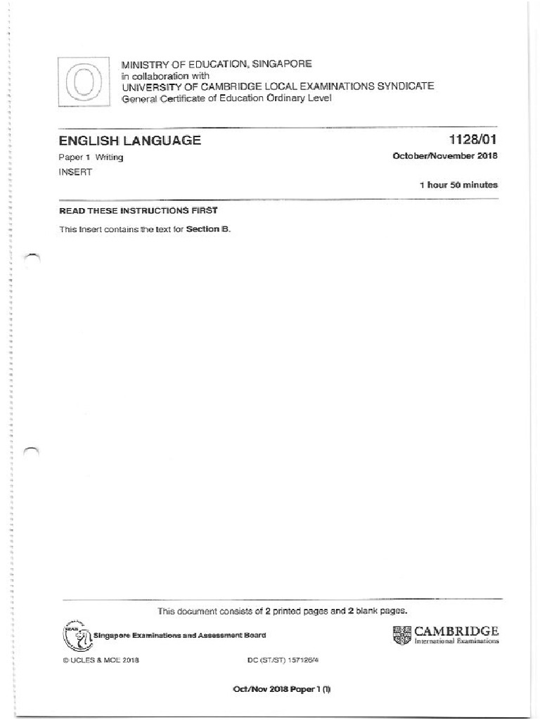 2018 Gce o Level English 1128 Paper 1 | PDF