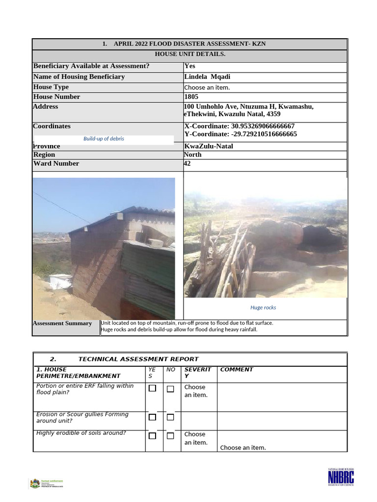 Technical Assessment Form (KZN Floods) - 42 - OID374 | PDF | Erosion ...