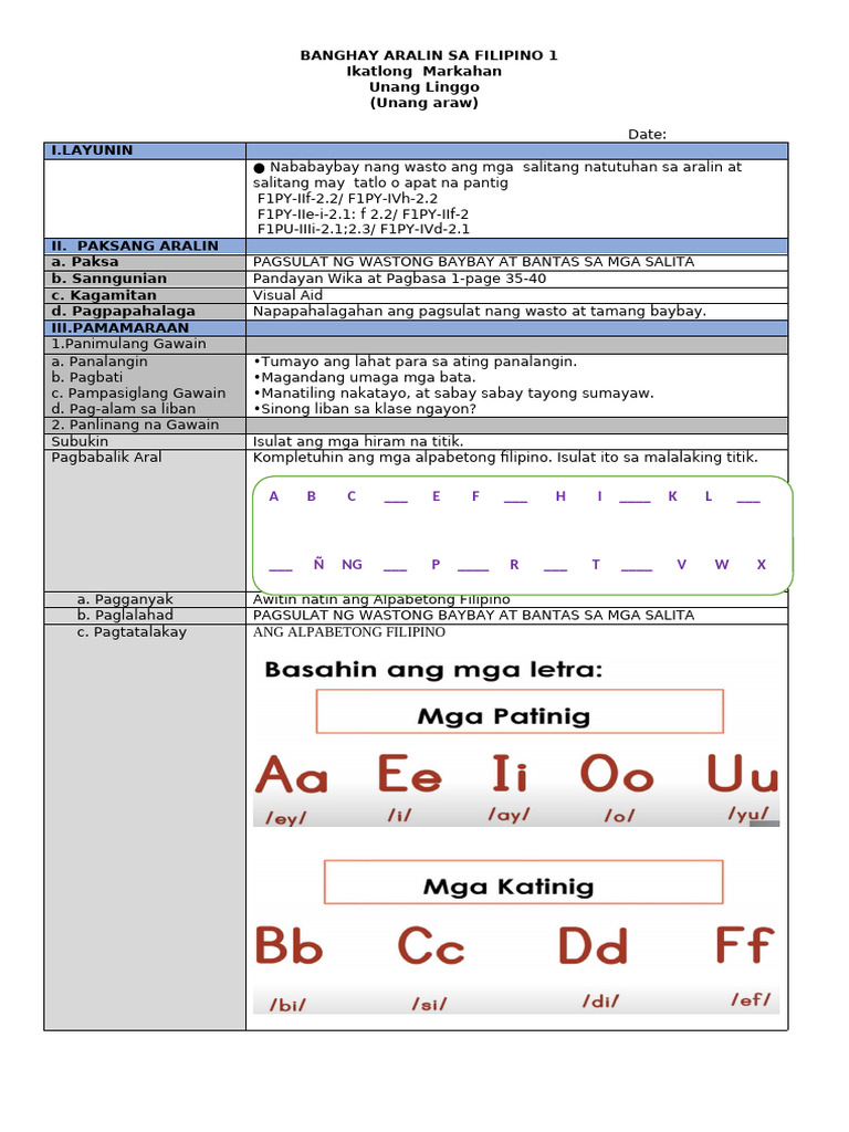 4-Q-3-Week-1-Banghay Aralin Sa Filipino 1 | PDF