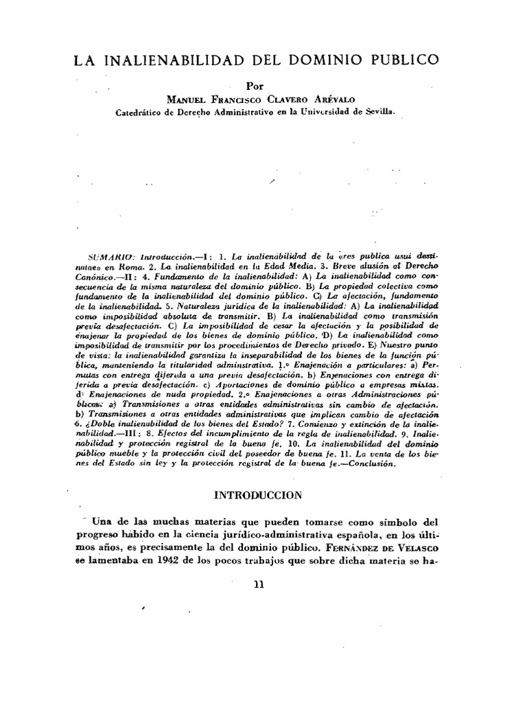 La Inalienabilidad Del Dominio Publico Manuel Francisco Clavero Arévalo ...