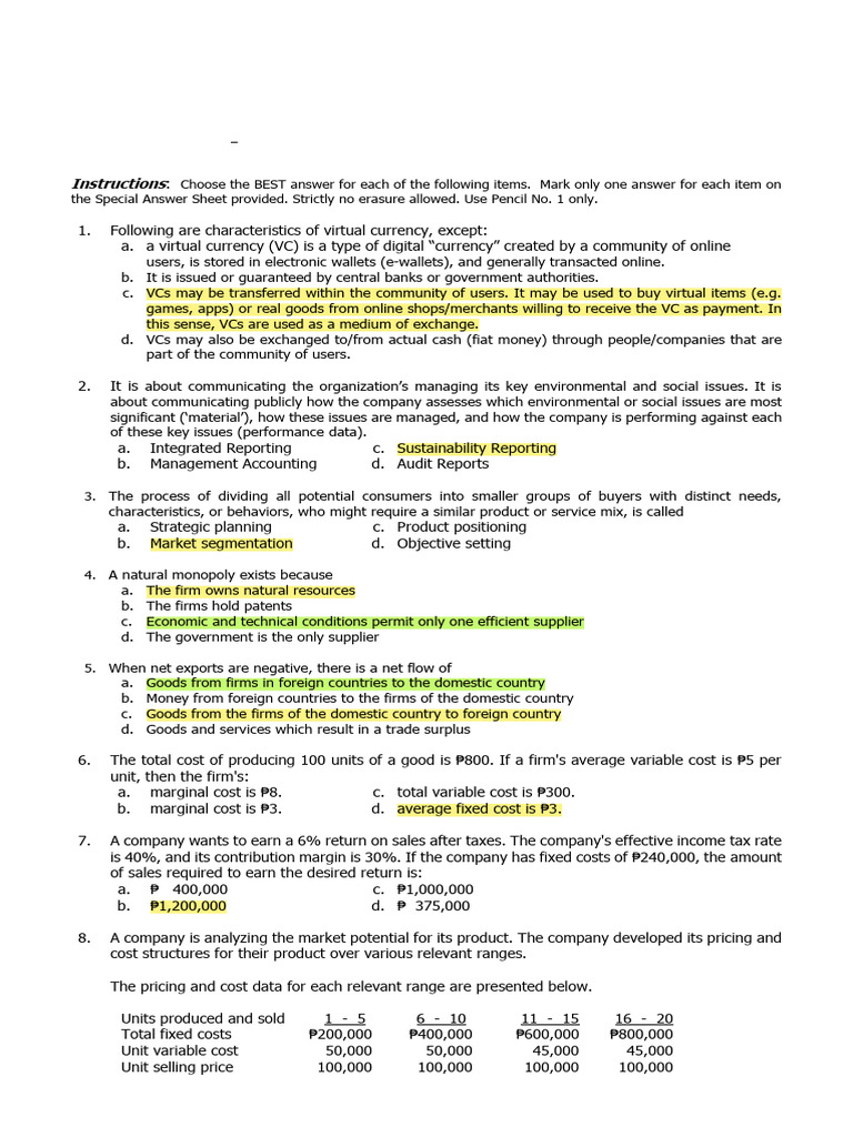 CPAR Management Advisory Exam 2025 | PDF | Cost Of Goods Sold ...