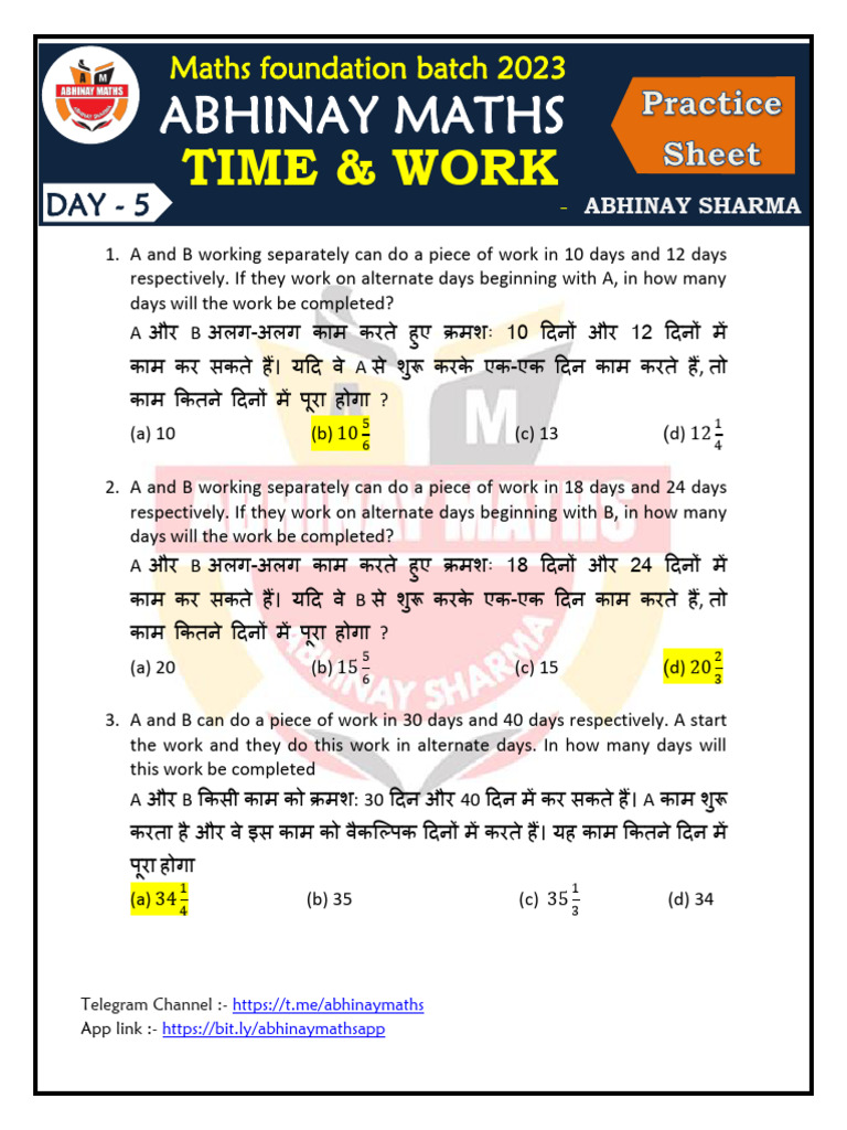 Time & Work Class 5 | PDF