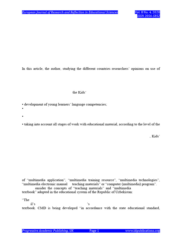 Full Paper USE OF MULTIMEDIA IN TEACHING ENGLISH TO YOUNG LEARNERS ...