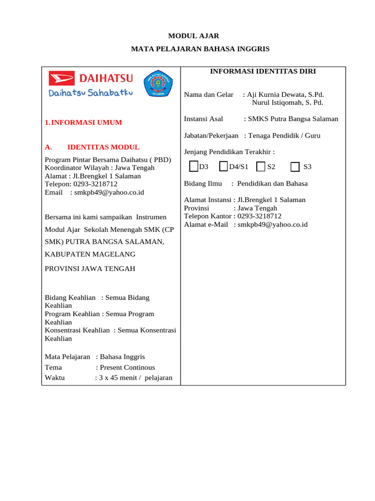 Modul Ajar 2 - Present Continous Tense-1 | PDF