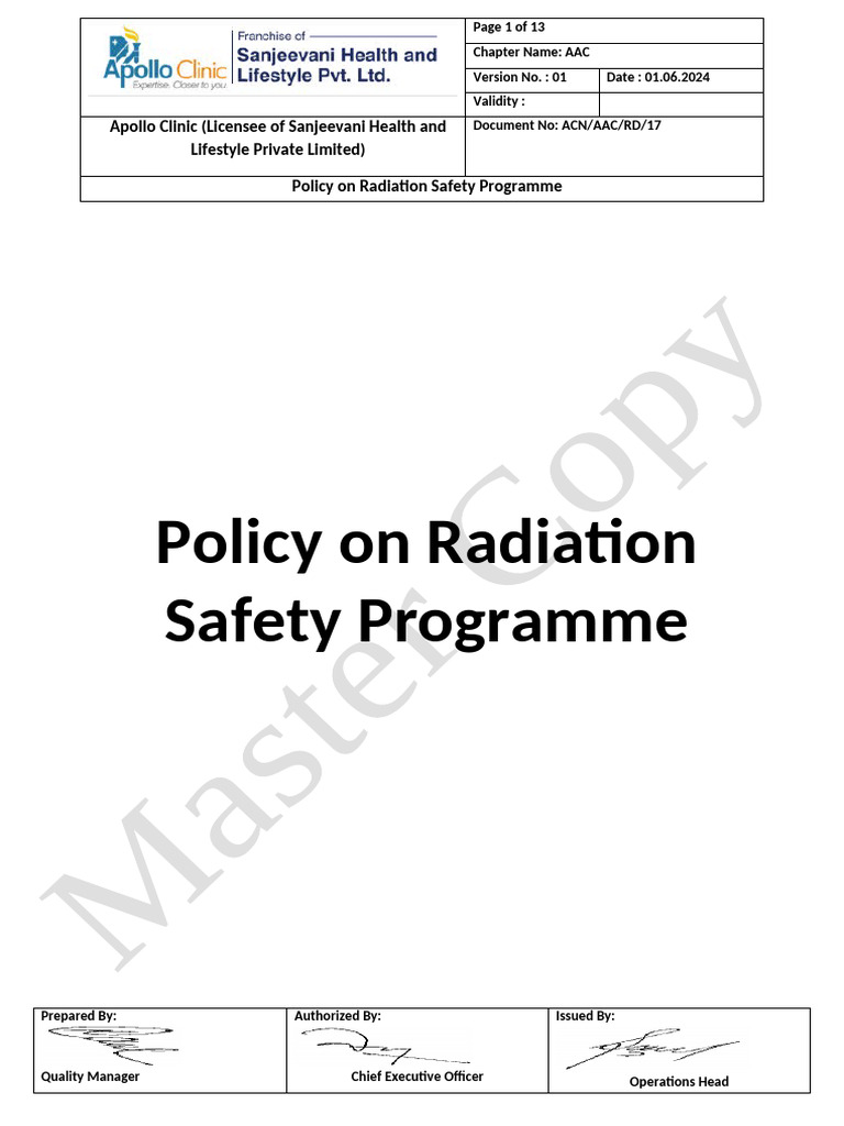 RD-17-Policy on Radiation Safety Programme | PDF | Radiation Protection ...