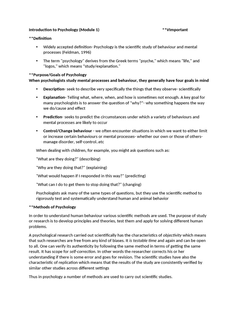 Introduction To Psychology Module 1 | PDF | Psychology | Mind
