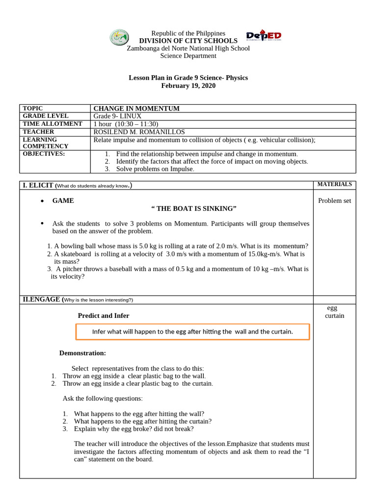 impulse and momentum lesson plan | PDF | Force | Momentum