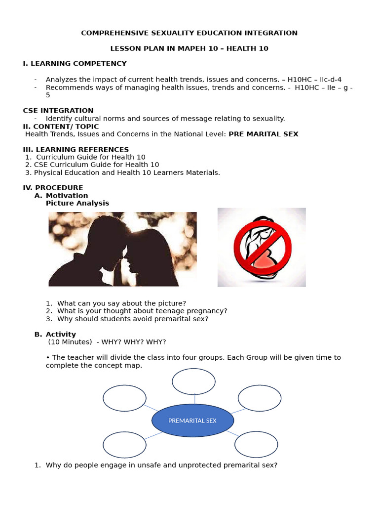 Premarital Sex Education Lesson Plan | PDF | Sexual Intercourse | Sex ...