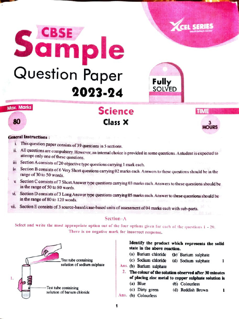Class 10 CBSE Science Paper 2023-24 | PDF | Chemical Substances