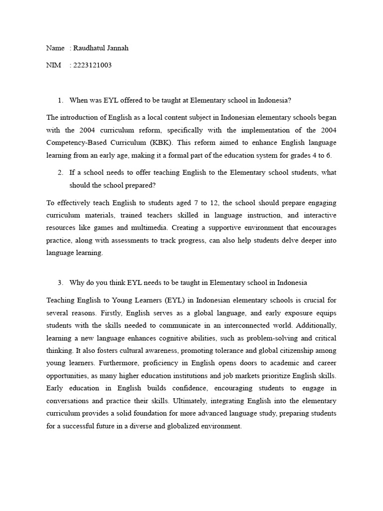 Raudhatul Jannah RT 1 EFYL | PDF | Curriculum | Teachers