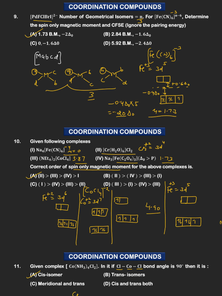 Coordination Compounds L 02 Class Notes Practice Problem | PDF